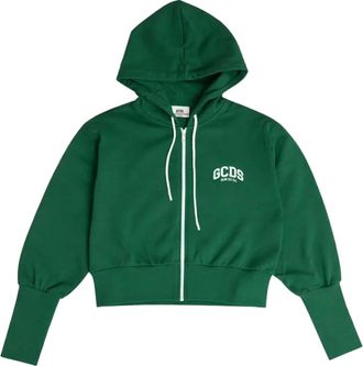 GCDS Gcds, Femme, Sweatshirts et sweats &agrave; capuche, Vert, Taille: 38 FR Zip-up Logo-print Sweat &agrave; capuche