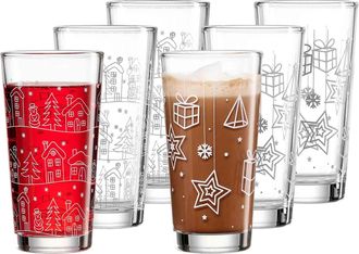 Ritzenhoff & Breker Winter Xmas Trinkgl&auml;ser 6er Set | 380 ml | Weihnachtliche Wassergl&auml;ser mit wei&szlig;em Dekor | Glas, Sp&uuml;lmaschinengeeignet | Klar