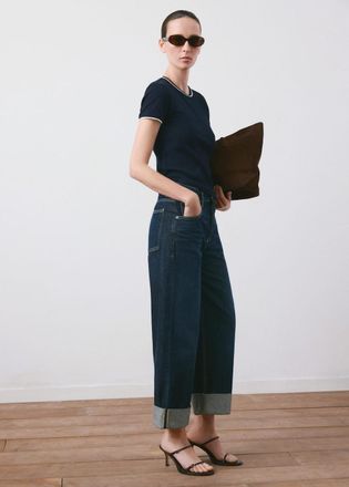 Mango T-shirt liser&eacute;s contrastants bleu marine - Femme - XXS - MANGO