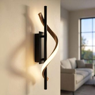 Globo Lighting Applique murale LED pour couloir, m&eacute;tal noir mat, aspect bois, H 46,5 cm