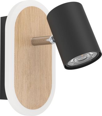 Eglo LED Wandleuchte innen Rimbocchi, ovale Wandlampe mit schwenkbarem Spot, Wandspot aus Metall in Schwarz und Holz-Optik, Wandstrahler warmwei&szlig;