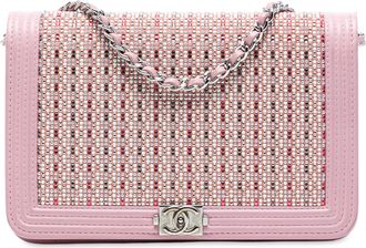 Chanel Pink Calfskin Crystal Studded Boy Wallet on Chain