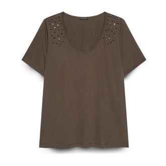 Fiorella Rubino T-Shirt aus Baumwolle mit Nieten auf den Schultern - - Tops - Damen - Braun - 2XL