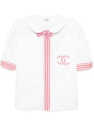 Chanel chemise rayée à manches courtes (années 1990-2000) - Blanc