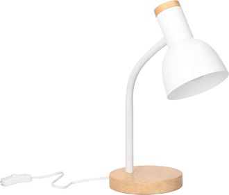 Forlight Mila L&aacute;mpara de Escritorio de Estilo N&oacute;rdico. Flexo de Escritorio E27 de Acero Blanco y Madera Clara Natural