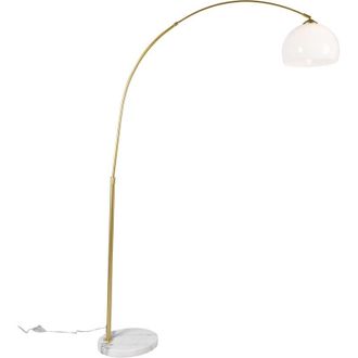 QAZQA Smarte Bogenlampe aus Messing mit wei&szlig;em Schirm inkl. wlan A60 - Arc Basic
