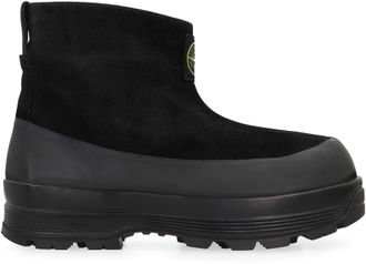 Stone Island Mens Suede Platform Ankle Boots Black Calfskin