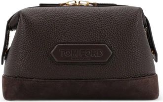 Tom Ford logo-patch clutch bag - Marron