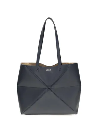 Loewe Womens Tote Bag Puzzle Fold Medium Deep Navy Calf Leather (bos Taurus) Shoulder