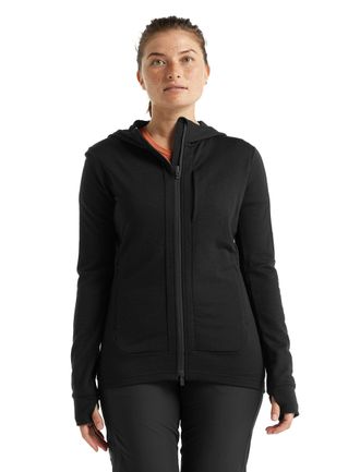 Icebreaker Quantum III Langarm Zip Hoodie - Damen Schwarz, S