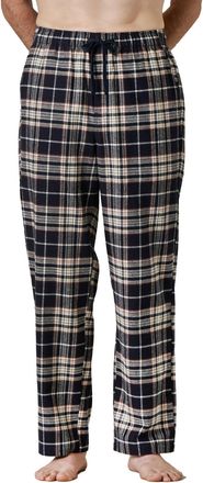 Lapasa Herren Schlafanzughose karierte Pyjamahose, Long Relaxhose Loungehose Freizeithose M39 W&auml;rmer, Baumwollflanell: Navy + Wei&szlig; kariert, XL