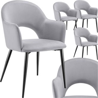 TecTake Tectake - Lot 4 Fauteuils aspect velours rembourr&eacute; max 120 kg gris clair