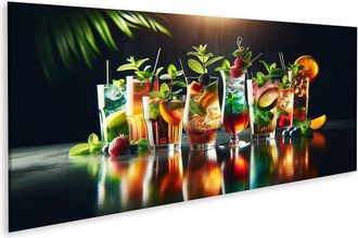 Islandburner Bild auf Leinwand Bunte Erfrischungsgetraenke mit Obst und Kraeutern auf einem Tisch Bilder Wandbilder Poster