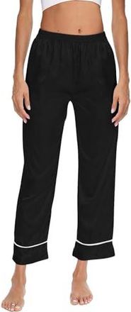Generic Pantalon de Pyjama Doux en Satin pour Femme - Vêtement de Nuit Léger avec Poche - Taille Élastique - Séchage Rapide, Noir, L