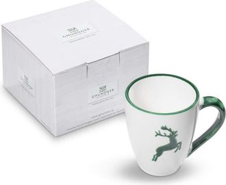 Gmundner Keramik Frühstücksbecher Max Füllmenge : 0.3 Liter grüner Hirsch Geschirr, handgemacht in Österreich