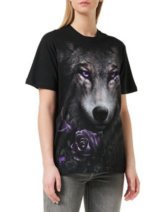 Spiral Wolf Roses - Front Print T-Shirt Schwarz - XXL