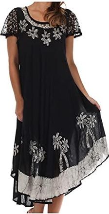 Sakkas A009 Batik Palm Tree Mancherons Caftan Robe/Cover Up - Noir/Blanc - Taille