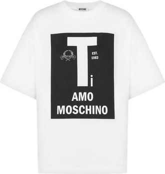 Moschino Bedrucktes Baumwoll-Jersey-T-Shirt - - Tops - Damen - Wei&szlig; - XS