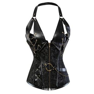 Grebrafan Cuir Corset Bustier Femme Steampunk (EU(42-44) 3XL, Noir)