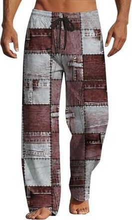 Generic DENGJIAMY Pantalon de plage d&eacute;contract&eacute; avec cordon de serrage pour homme - Coupe droite - Pour les vacances d&eacute;t&eacute;, Rouge, 3XL