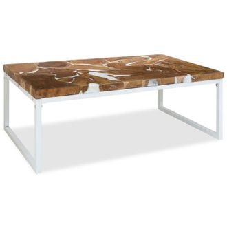 vidaXL Vidaxl - Table basse fixe en teck v&eacute;ritable et r&eacute;sine - 110x60x40 cm - Fabrication artisanale - Cadre en acier robuste pour stabilit&eacute;