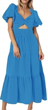 Generic Robe amincissante &agrave; manches longues et col en V pour femmes 2026, bleu, XXL