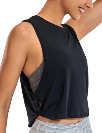 CRZ YOGA Damen Sport Tank Top Ärmelloses Leichte Fitness Crop Top Sommer Yoga Shirt Lässig Oberteile Sporttop Schwarz 38