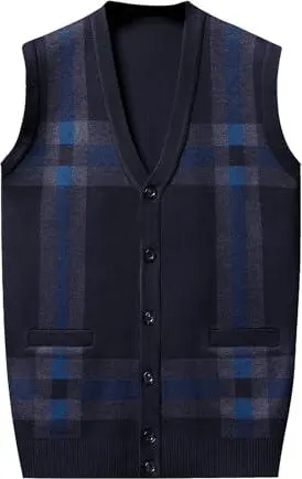 Generic Homme Automne/Hiver Nouveau Gilet tricoté Pull modèle de Mode décontracté col en V sans Manches tricoté Laine Pull Manteau Cardigan Essentiels Zip