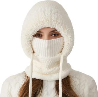 Generic Bonnet 3 en 1 avec &eacute;charpe et masque, &eacute;charpe de ski et masque dhiver chauds en tricot, couvre-visage et cache-cou, blanc, taille unique