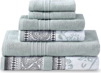 Modern Threads 6-teiliges Set, 2 Badetücher, 2 Handtücher, 2 Waschlappen garngefärbt Jacquard/Solid Handtuch Set Ophelia Dark Sage