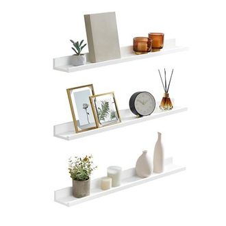 Songmics Wandregal, Schweberegal, 3er Set, 10 x 80 cm, Wandboard f&uuml;r Bilderrahmen und B&uuml;cher, Bilderregal f&uuml;r Wohnzimmer, Schlafzimmer, Bad, K&uuml;che, wei&szlig; LWS081