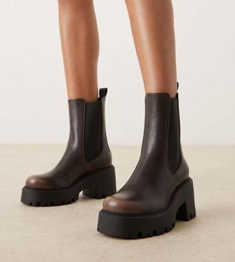 Asos Wide Fit - Rae - Chelsea-Stiefel in Schokobraun mit dicker Sohle und Absatz, weite Passform-Brown