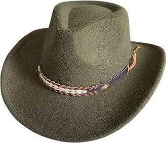 Generic Chapeau de cowboy occidental &agrave; bord moyen en laine de style ethnique pour les costumes de performance en plein air et les loisirs (vert arm&eacute;e, taille 
