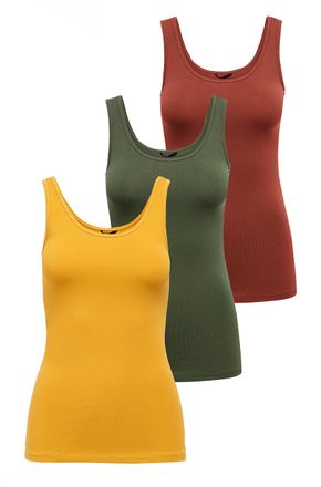 Only Damen Onllive Love Tank TOP 3-Pack, Kalamata/GOLDEN Yellow/Burnt, XXL
