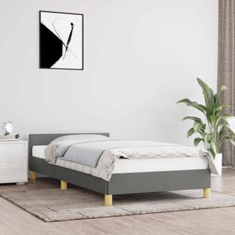 vidaXL Cadre de lit avec t&ecirc;te de lit Gris fonc&eacute; 90x190 cm Tissu