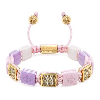 Nialaya Femme, Accessoires, Jaune, Taille: M Womens White, Lavender & Soft Pink Ceramic Flatbead Bracelet with Gold CZ
