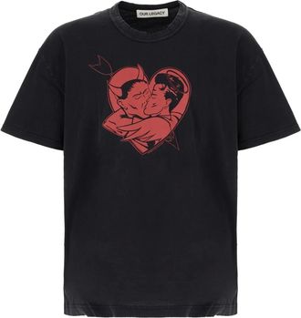 Our Legacy Homme, Tops, Noir, Taille: XL T-Shirt Ample Imprim&eacute; Histoire dAmour