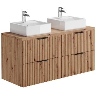Vente-Unique Vente-unique - Meuble de salle de bain suspendu strié avec double vasque à poser carrée - Naturel clair - L120 cm - zevara