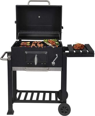 Woltu Woltu - Barbecue au Charbon de Bois, 113x45,5x100cm, Barbecue r&eacute;glable en Hauteur et avec Roues, Noir