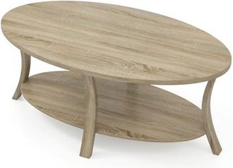 Giantex Table Basse &agrave; 2 Niveaux, Table dAppoint Ovale avec Pieds Incurv&eacute;s, Surface du Grain du Bois, Patins Antid&eacute;rapants, Rangement pour Salon, Bureau, Salle