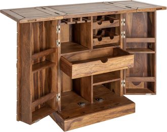 Invicta Interior riess-Ambiente.de Massiver Barschrank MOSAICO 130cm Sheesham Sheesham Holz Stone Finish 3D Effekt Hausbar Weinschrank