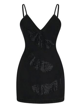 DAVID KOMA robe en jean &agrave; strass - Noir