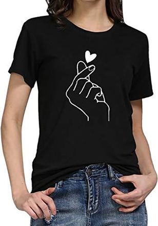 Generic Haut tendance pour femme avec coeur coréen Kpop pour sortir, coupe ample, décontracté, manches courtes 2025, t-shirt dété pour femmes, t-shirts de pri