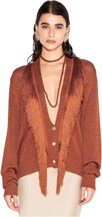 Akep Femme, Pulls, Orange, Taille: 36 FR Cardigan &agrave; Col V Profond avec Franges