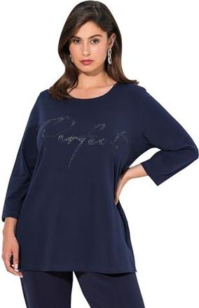 Ulla Popken Femme Grandes Tailles T-Shirt à col Rond et Manches 3/4, imprimé Message Marine 54+ 833636770-54+
