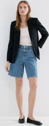 Mango Bermuda en jean droit taille haute bleu moyen - Femme - 32 - MANGO