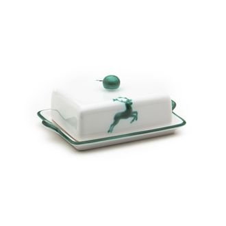 Gmundner Keramik Gmundner Keramik Manufaktur 0324DBGL18 grüner Hirsch Butterdose mit Knopfgriff, 125 g