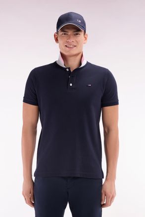 Eden Park Polo &Agrave; Manches Courtes En Coton Marine Col Bicolore Jacquard Eden Park Coupe Droite