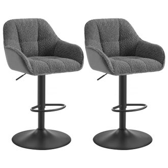 Woltu Barhocker 2er Set, Barstuhl höhenverstellbar, Küchenhocker Bistrohocker Tresenhocker mit Lehne Fußstütze, drehbar, gepolstert, Chenille Cord Metall, D