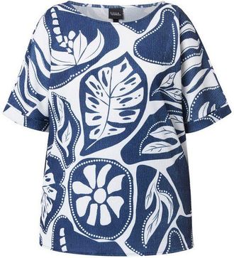 Ulla Popken T-Shirt T-Shirt Bl&auml;tter Oversized Rundhals Halbarm